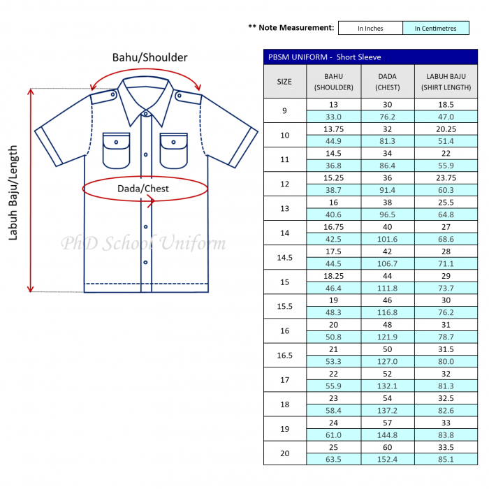 PhD PBSM School & Officer Uniform Short Sleeves (Size 11-17) | PhD ...